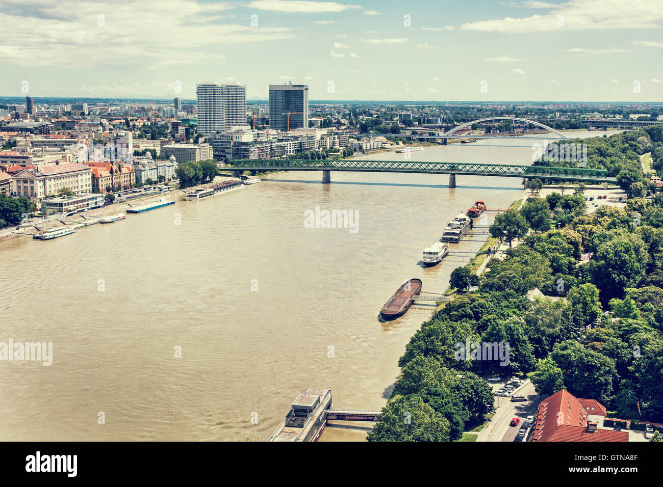 Bridges over the Danube river in Bratislava city, Slovak republic ...