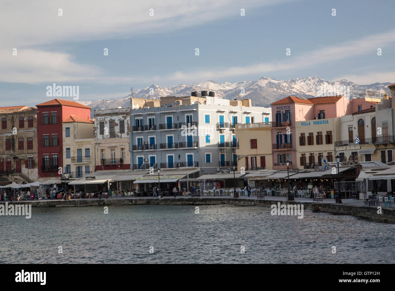 Chania harbour, Crete, Greece, Europe showing seafront buildings and ...
