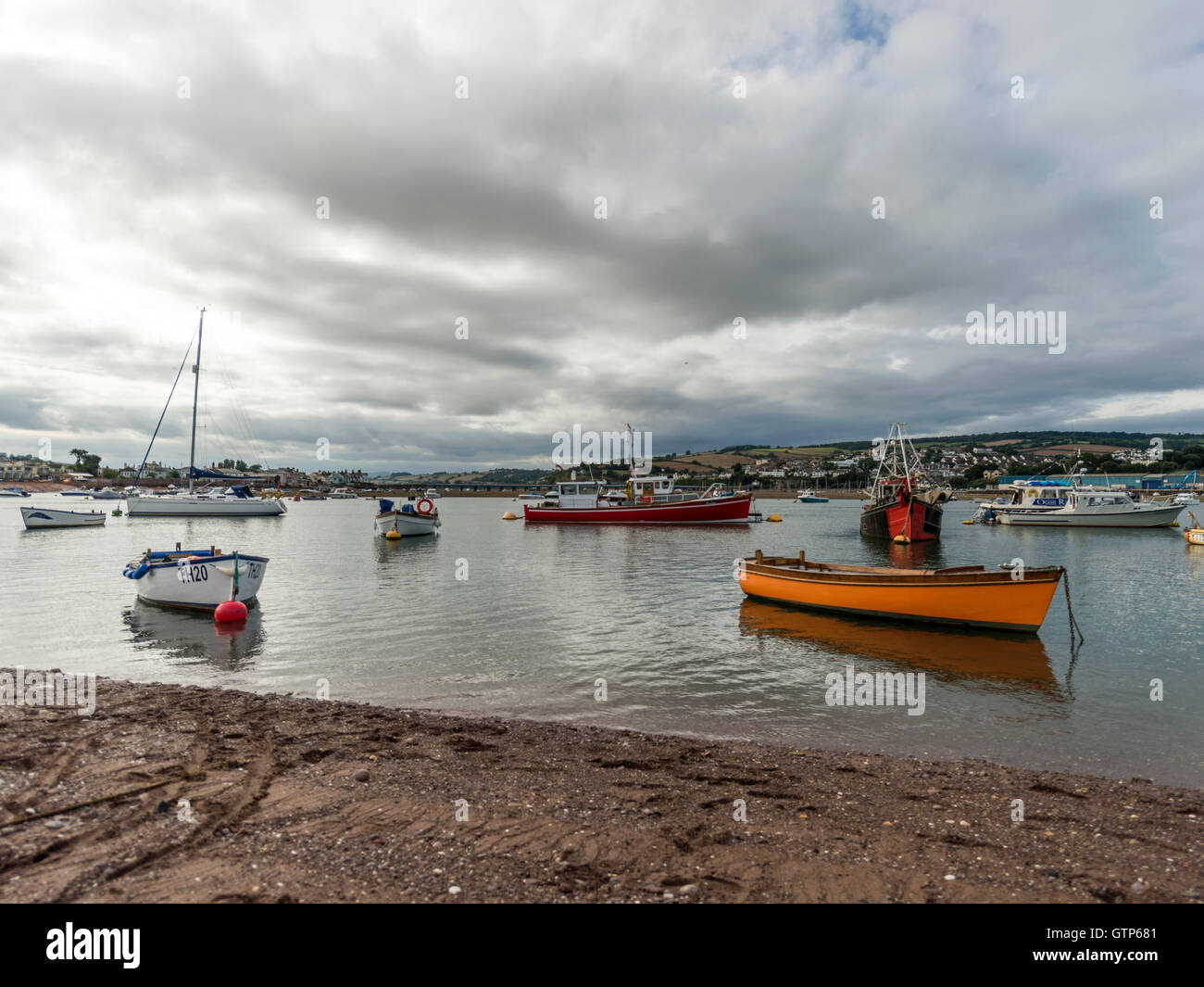 Landscape depicting the seashore along the River Teign at Teignmouth ...
