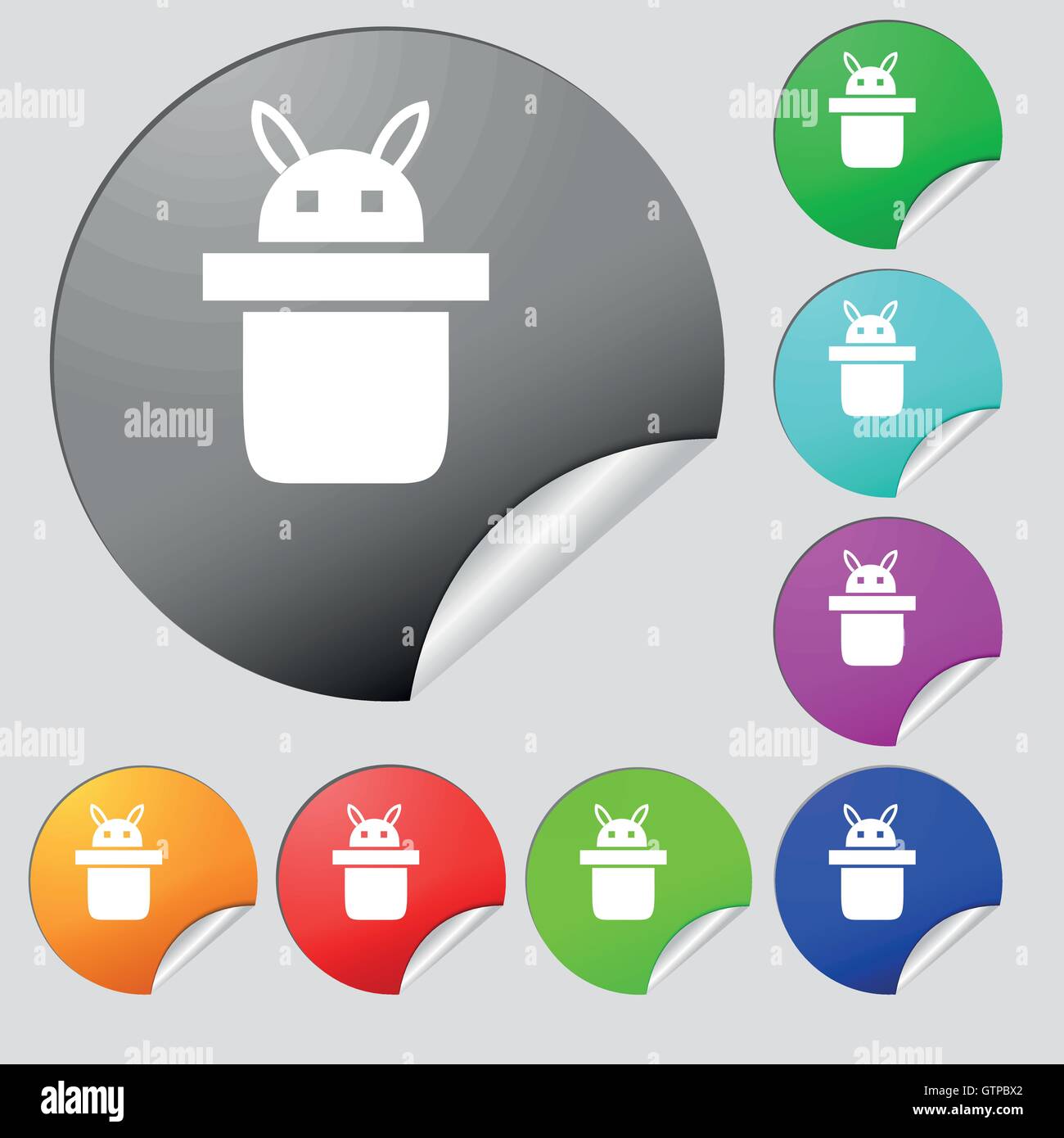 Magician hat. Rabbit ears icon sign. Set of eight multi colored round ...