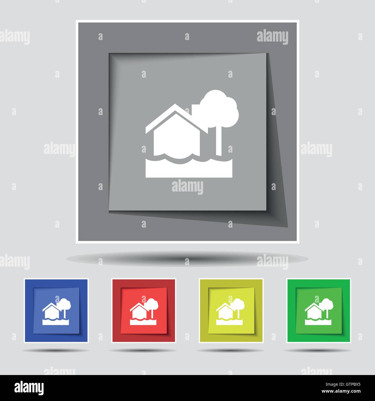 flooding home icon sign on original five colored buttons. Vector Stock ...