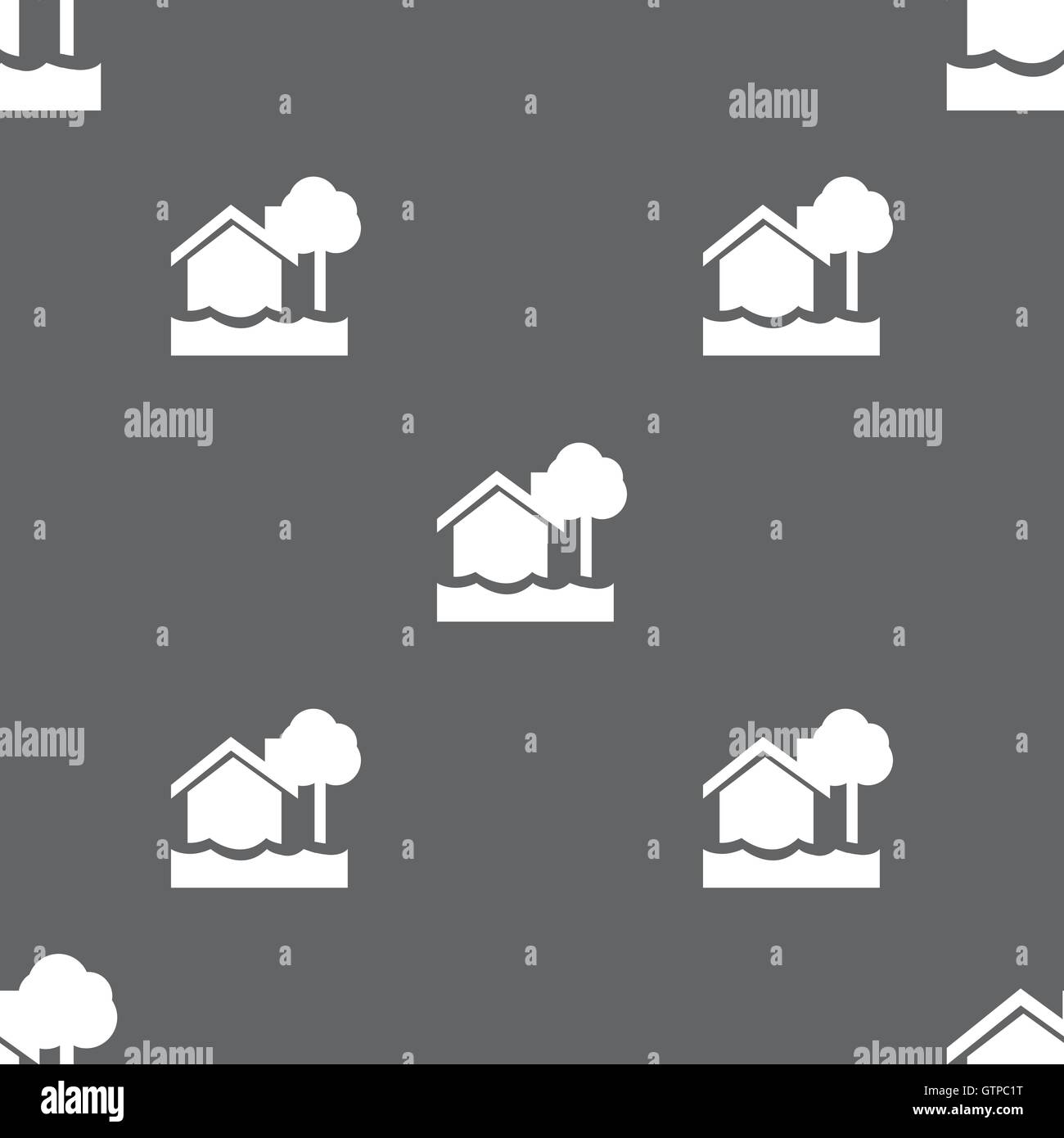 flooding home icon sign. Seamless pattern on a gray background. Vector ...