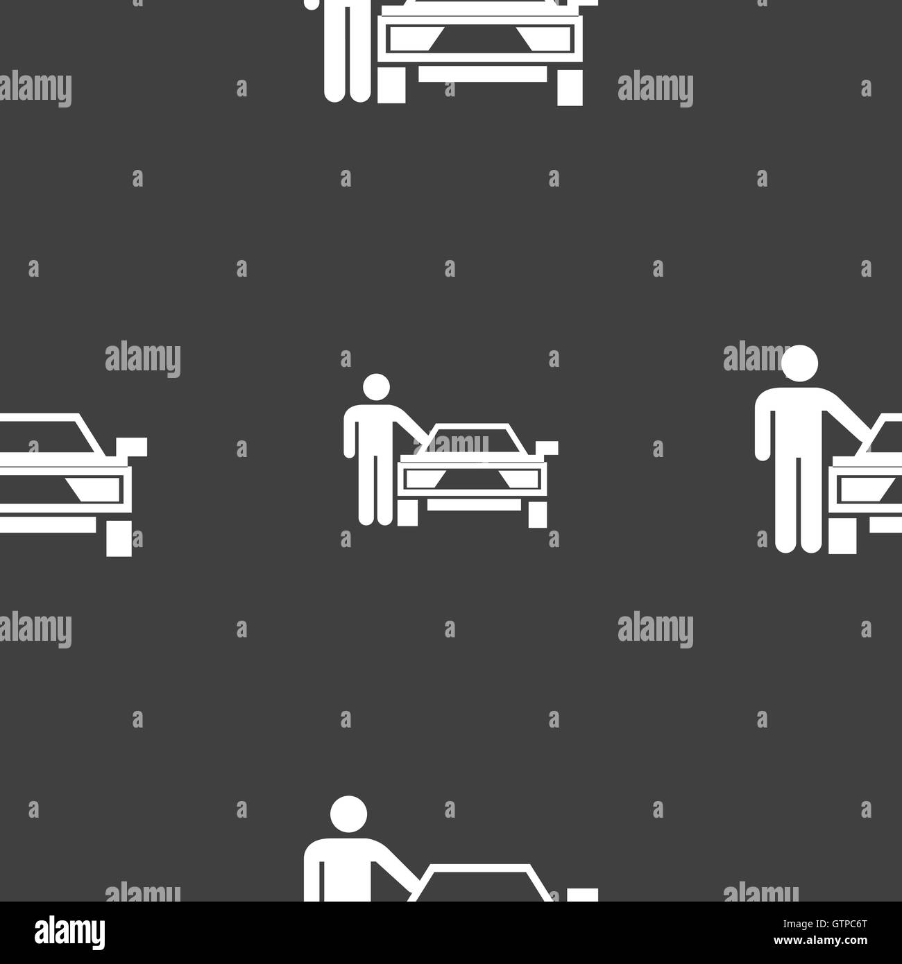person up hailing a taxi icon sign. Seamless pattern on a gray ...