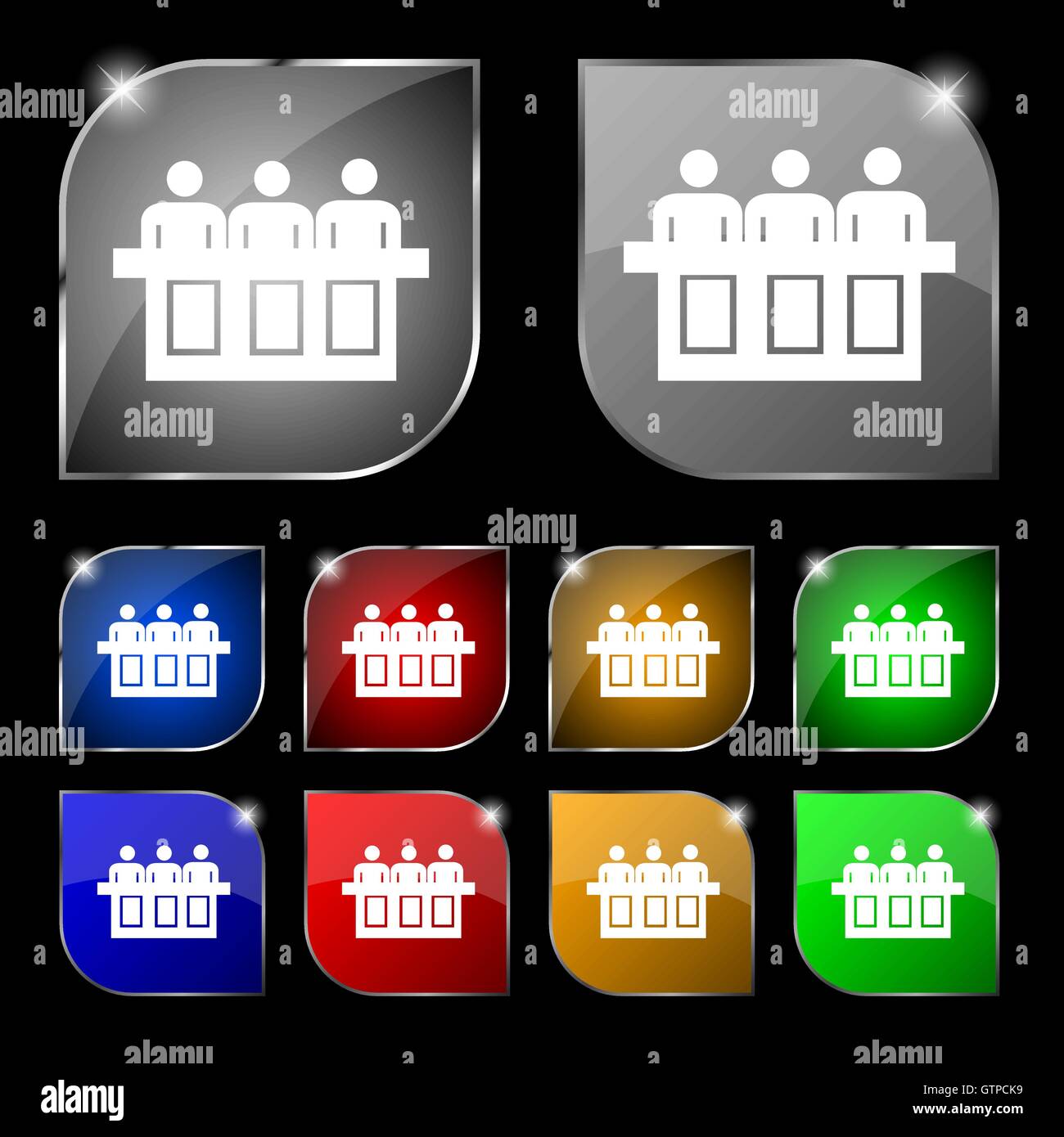 Conference icon sign. Set of ten colorful buttons with glare. Vector ...