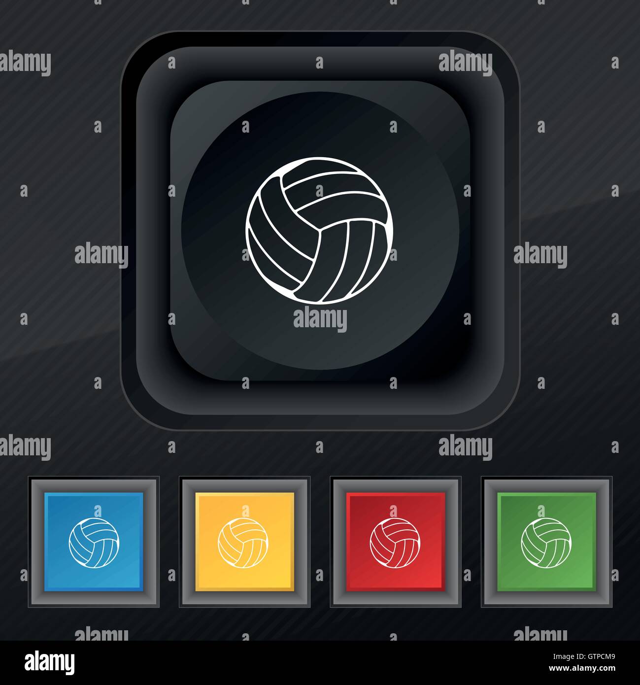 Volleyball icon symbol. Set of five colorful, stylish buttons on black ...