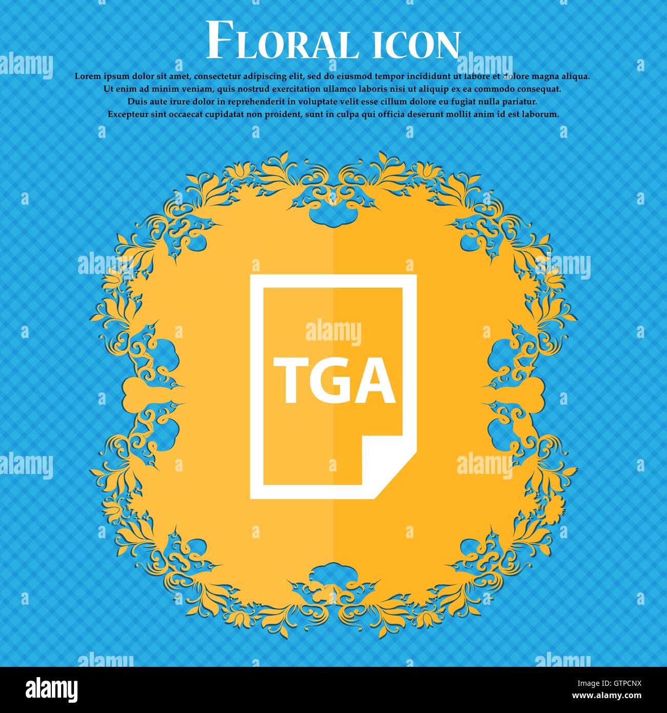 Image File type Format TGA icon icon. Floral flat design on a blue ...