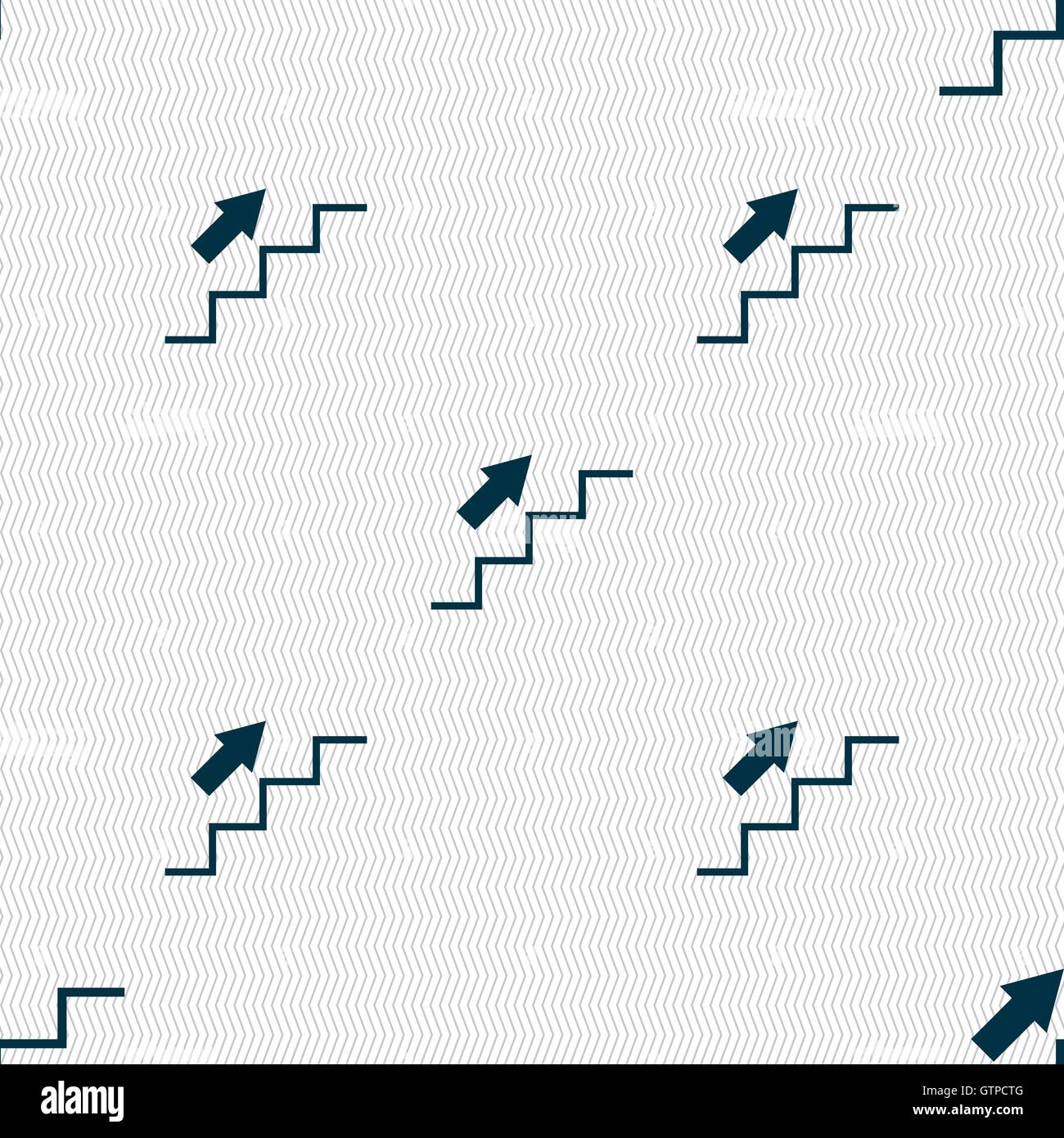Stairs going up icon sign. Seamless pattern with geometric texture ...