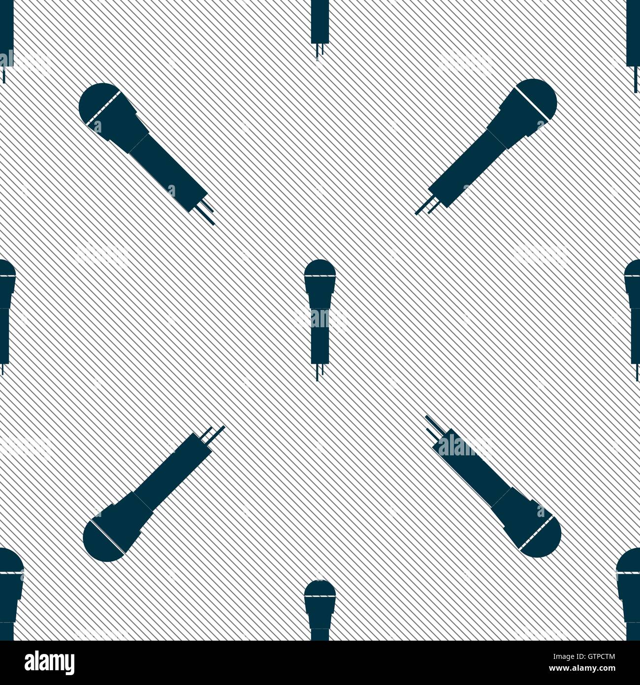 Microphone Icon sign. Seamless pattern with geometric texture. Vector ...