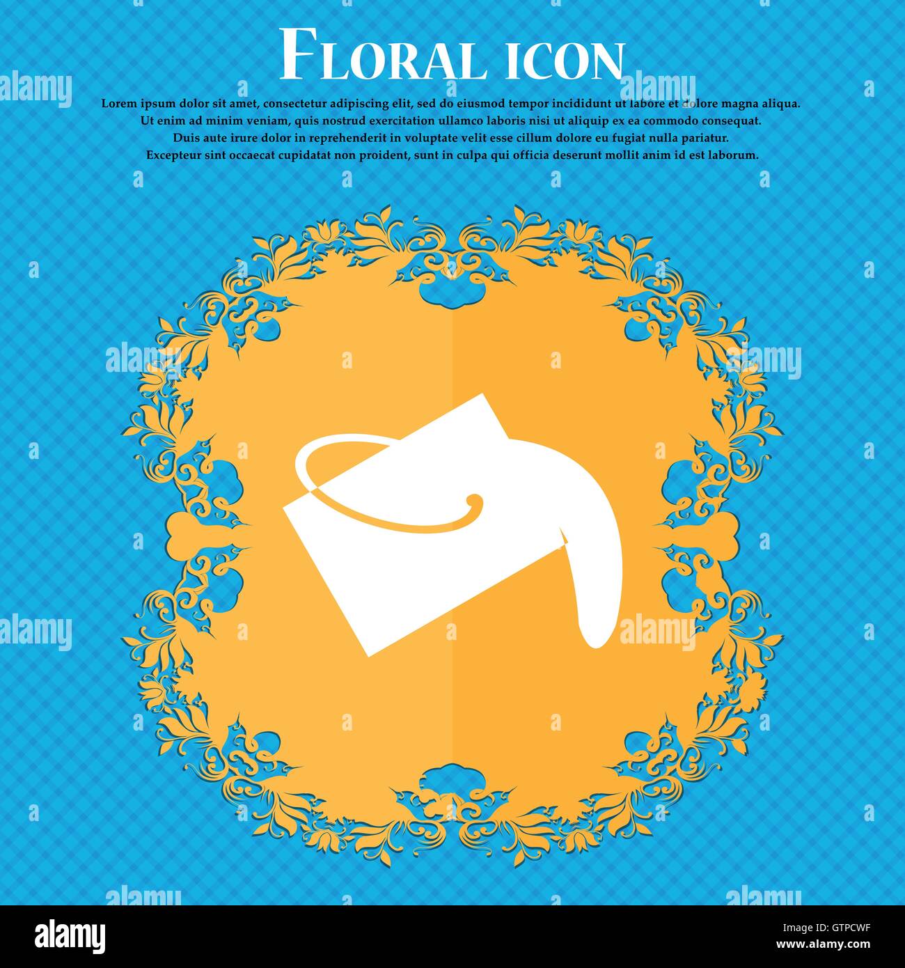 Paint bucket icon icon. Floral flat design on a blue abstract ...