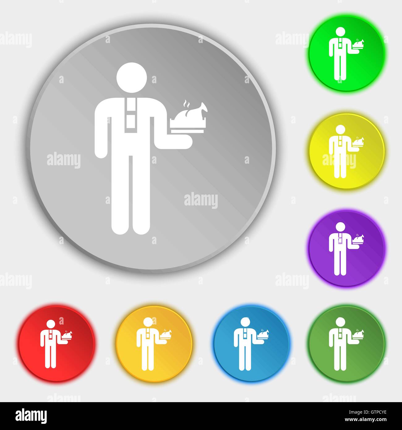 Waiter icon sign. Symbol on eight flat buttons. Vector Stock Vector ...