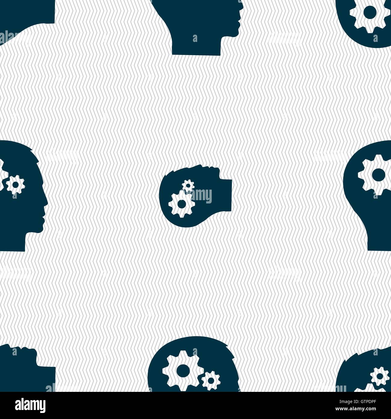 Pictograph of gear in head icon sign. Seamless pattern with geometric ...