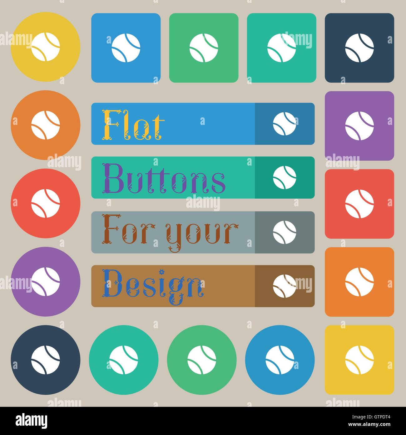 tennis ball icon sign. Set of twenty colored flat, round, square and ...