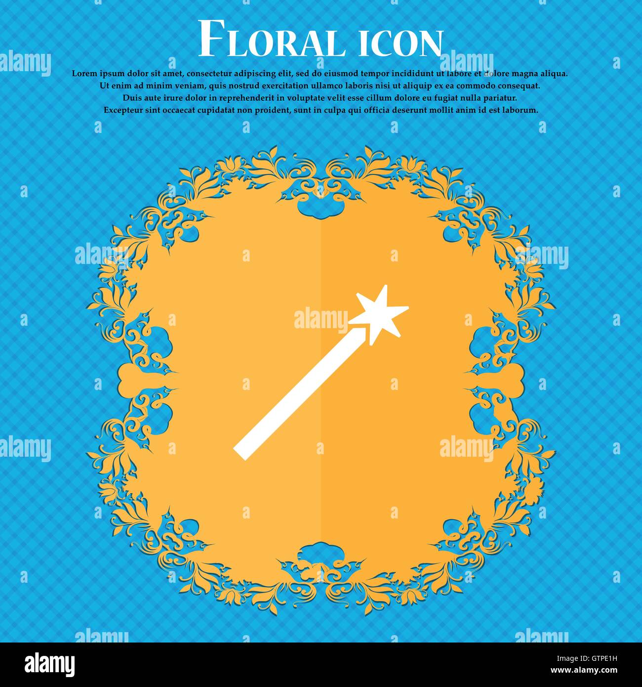Magic Wand Icon icon. Floral flat design on a blue abstract background ...