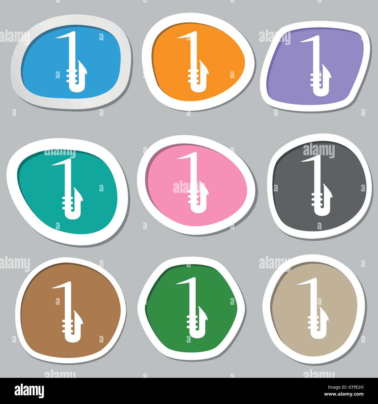 Saxophone icon symbols. Multicolored paper stickers. Vector Stock ...
