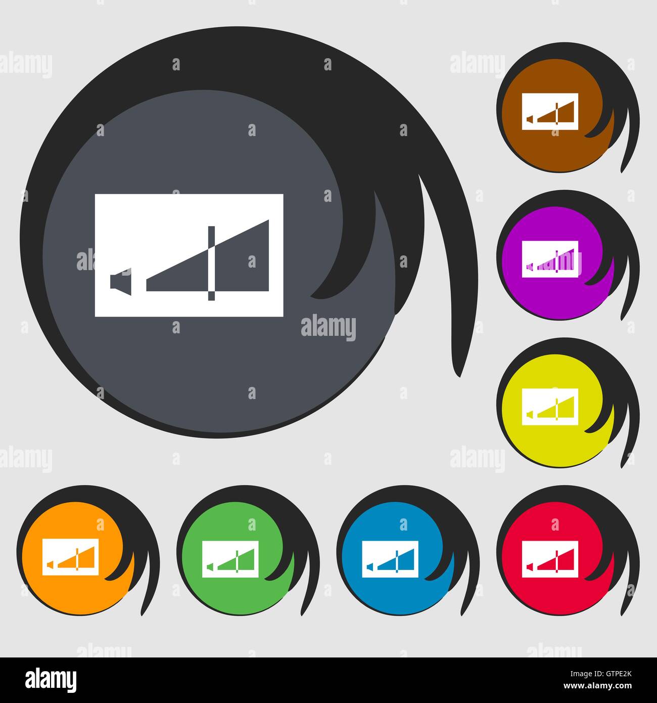 Volume adjustment icon sign. Symbols on eight colored buttons. Vector ...