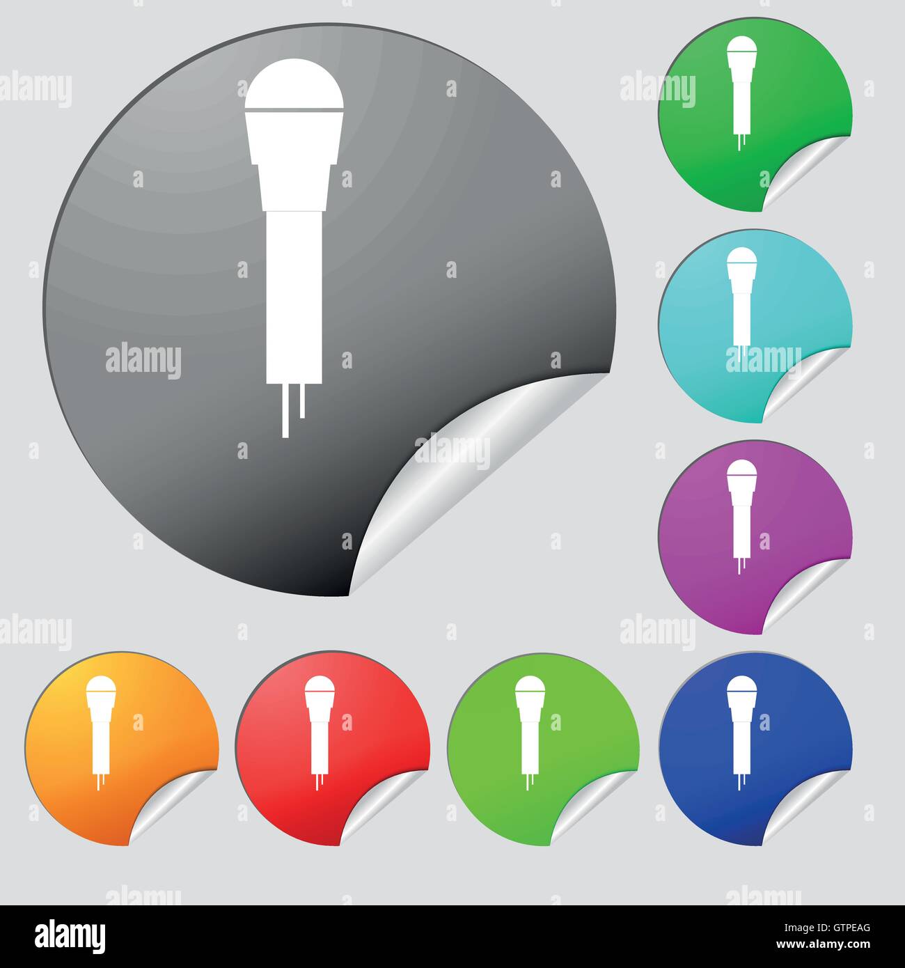 Microphone Icon sign. Set of eight multi colored round buttons ...