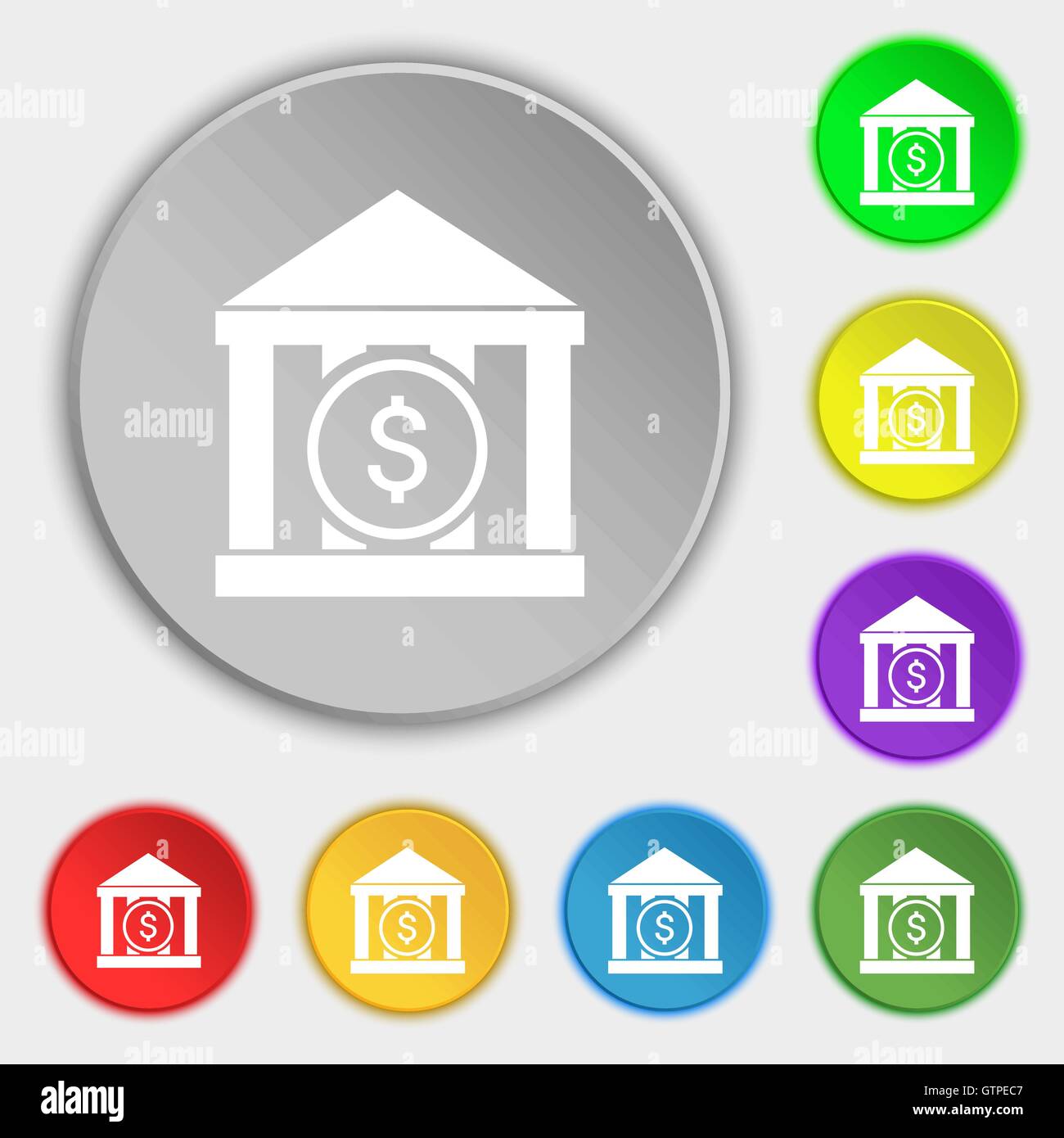 bank vector icon sign. Symbol on eight flat buttons. Vector Stock ...