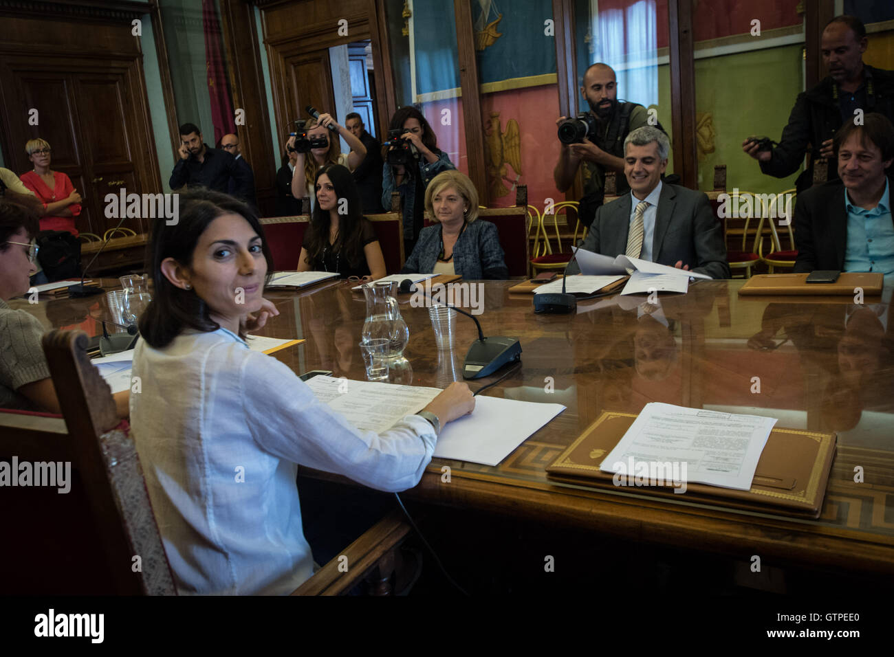 Rome, Italy. 09th Sep, 2016. Virginia Raggi, Linda Meleo, Paola Muraro ...