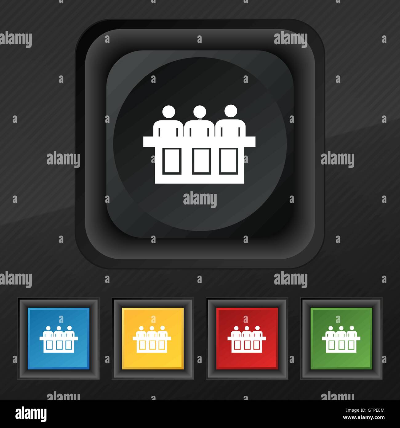 Conference icon symbol. Set of five colorful, stylish buttons on black ...