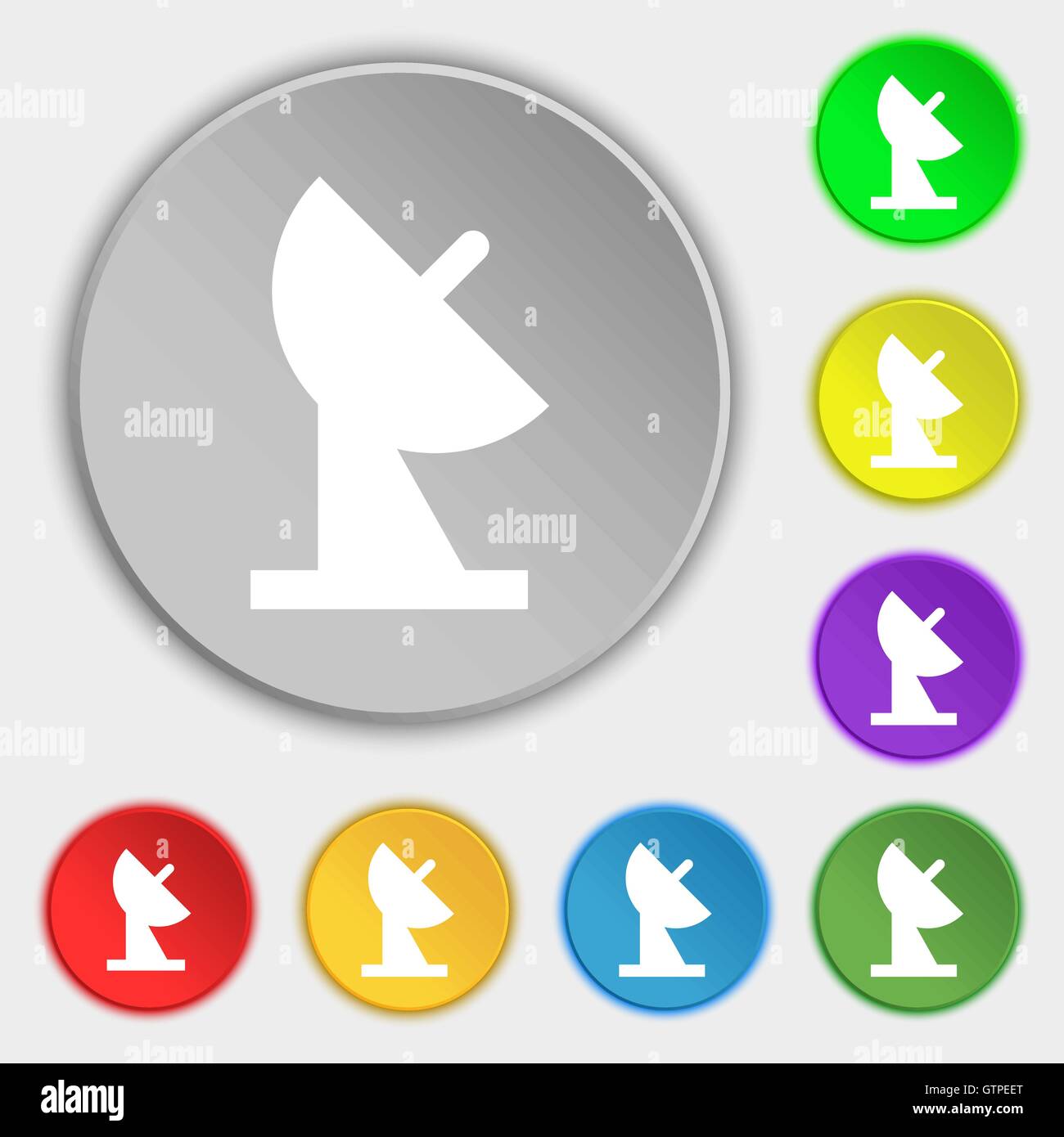 satellite dish icon sign. Symbol on eight flat buttons. Vector Stock ...