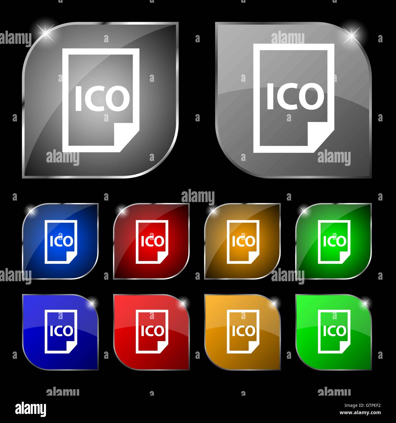 file ico icon sign. Set of ten colorful buttons with glare. Vector ...