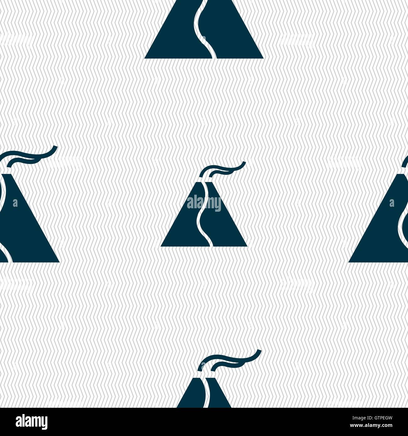 active erupting volcano icon sign. Seamless pattern with geometric ...