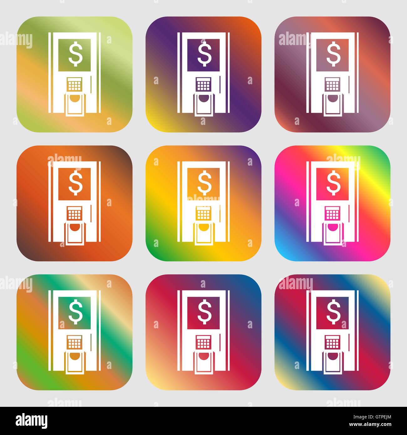 atm icon . Nine buttons with bright gradients for beautiful design ...