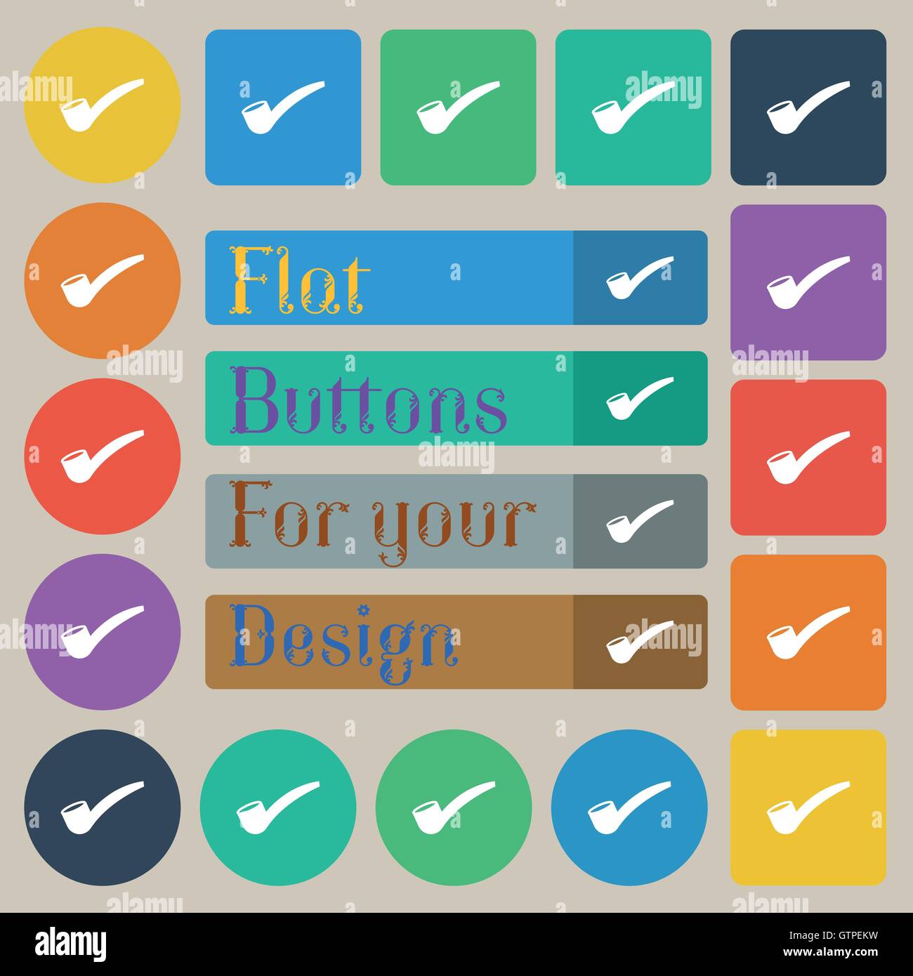 Smoking pipe icon sign. Set of twenty colored flat, round, square and ...