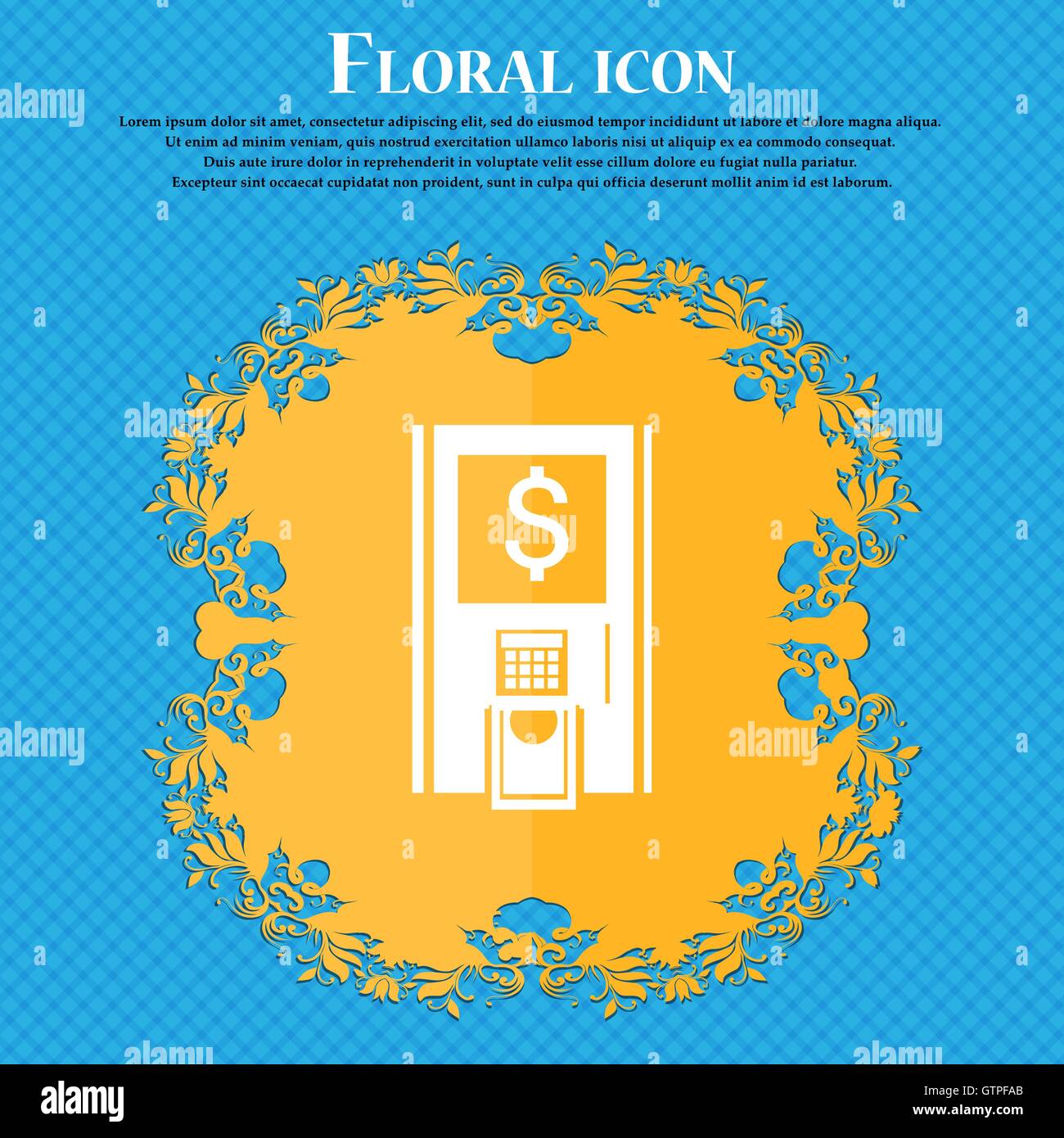atm icon icon. Floral flat design on a blue abstract background with ...