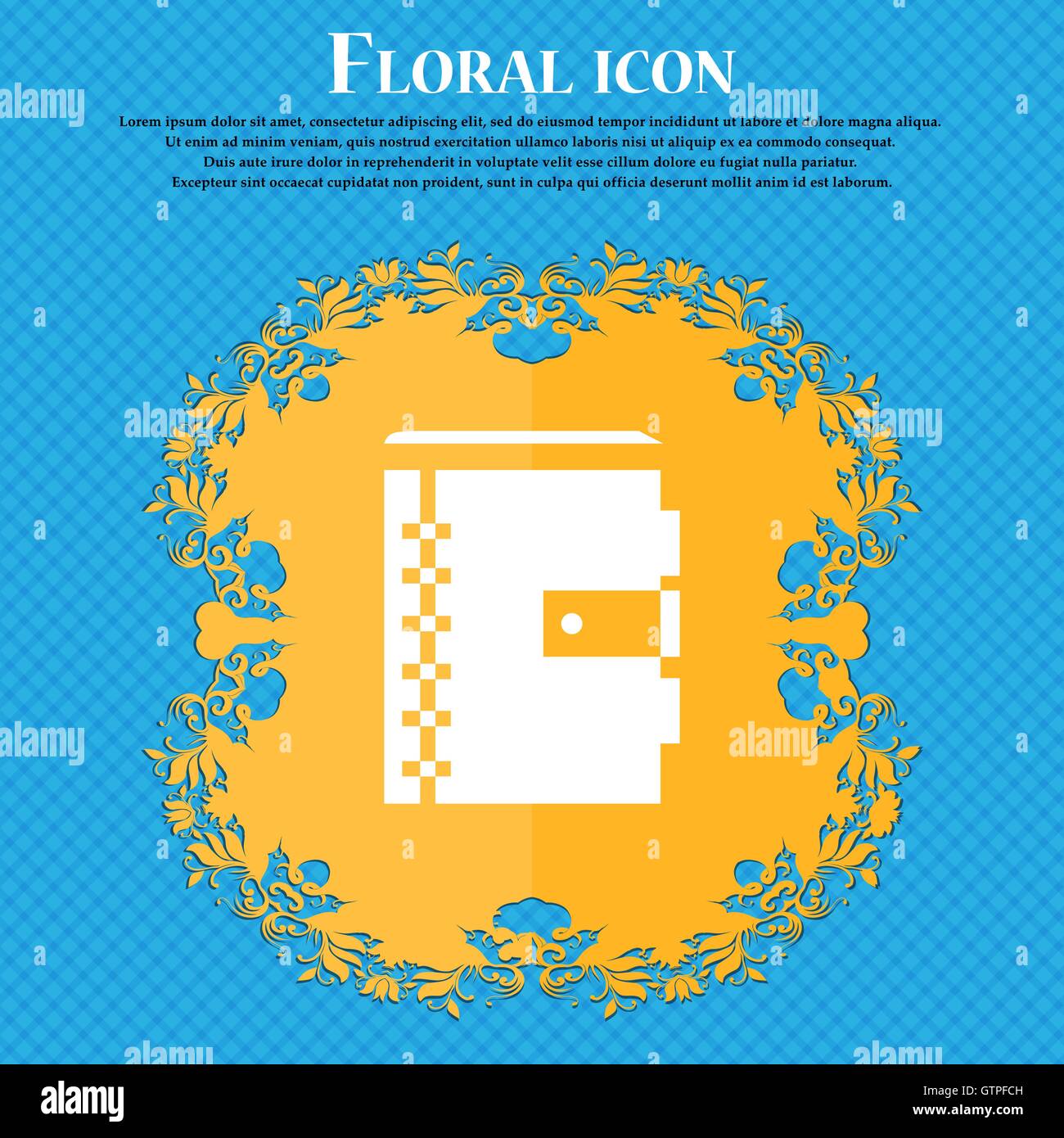 notebook icon icon. Floral flat design on a blue abstract background ...