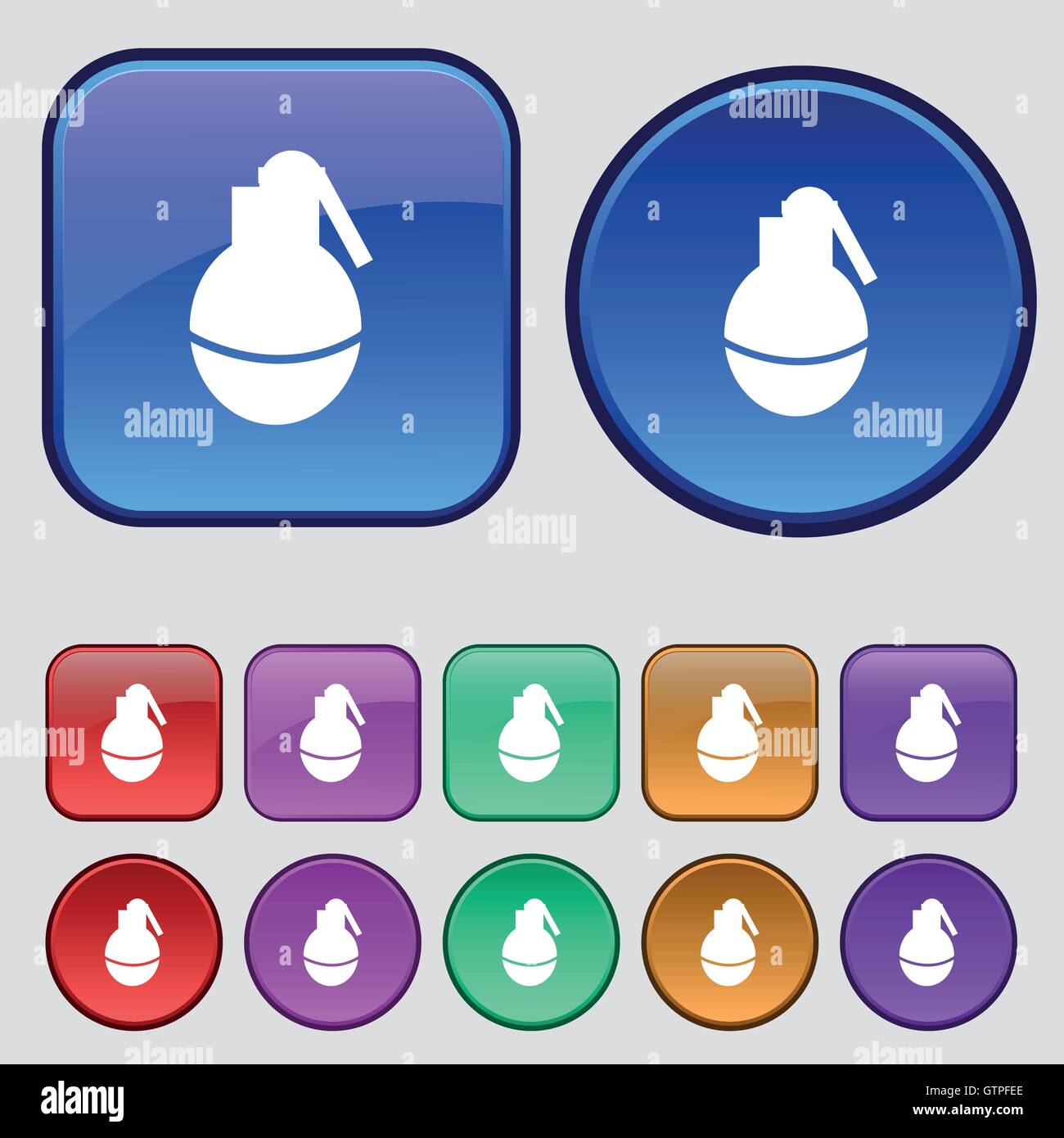 Hand Grenade icon sign. A set of twelve vintage buttons for your design ...