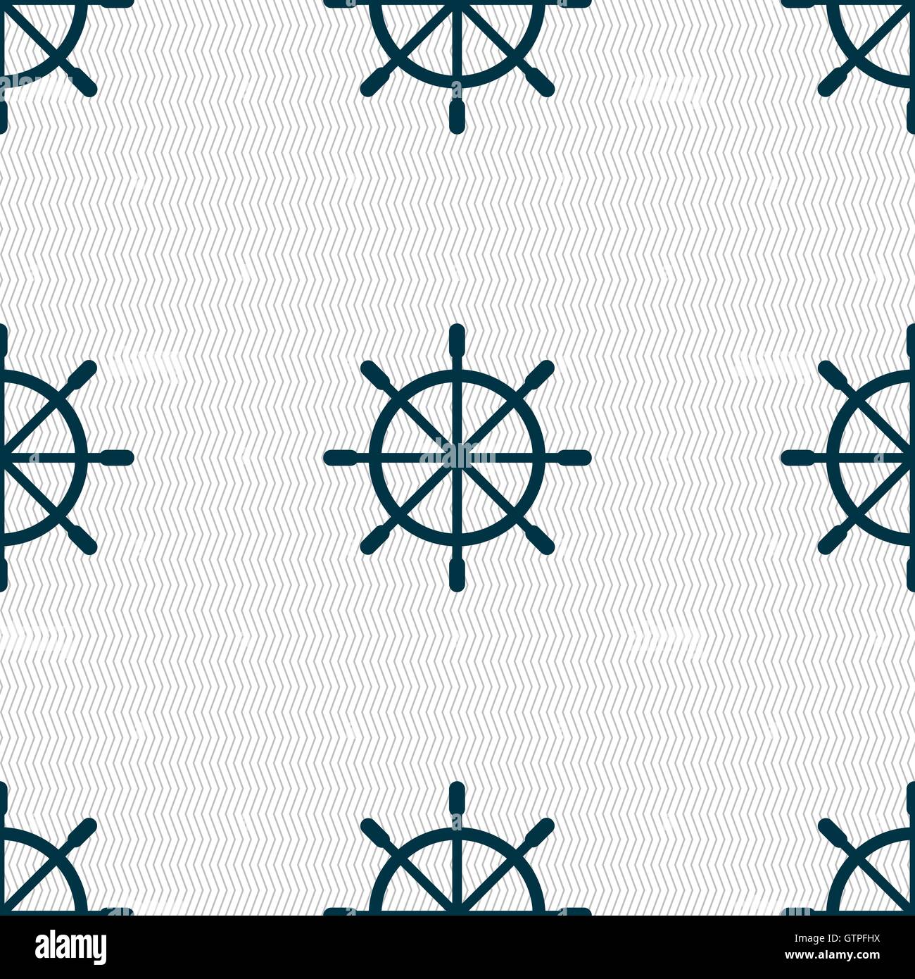 ship steering wheel icon sign. Seamless pattern with geometric texture ...