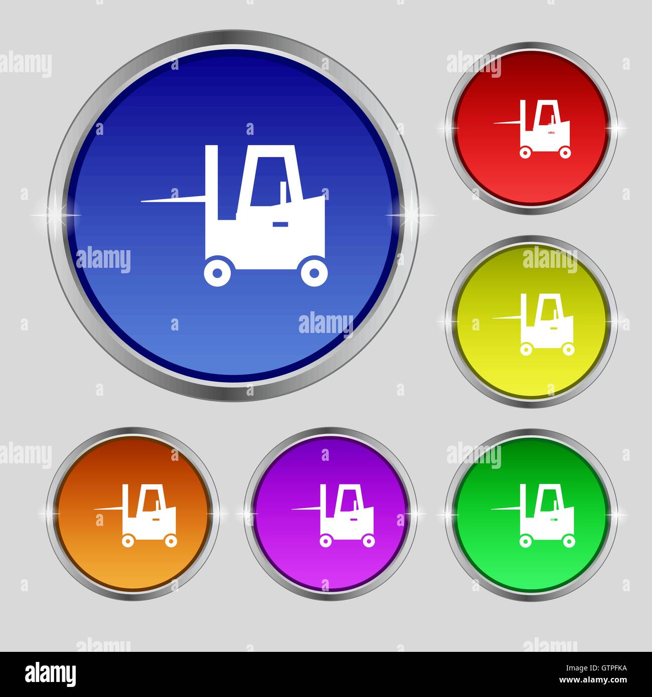 Forklift icon sign. Round symbol on bright colourful buttons. Vector ...