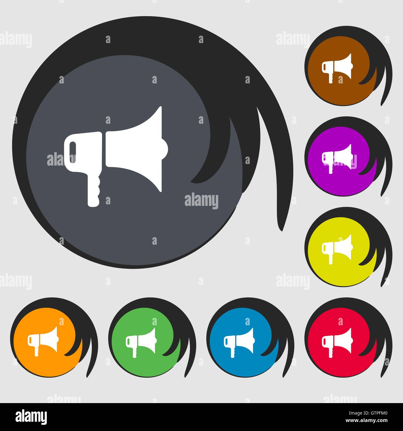 megaphone icon sign. Symbols on eight colored buttons. Vector Stock ...