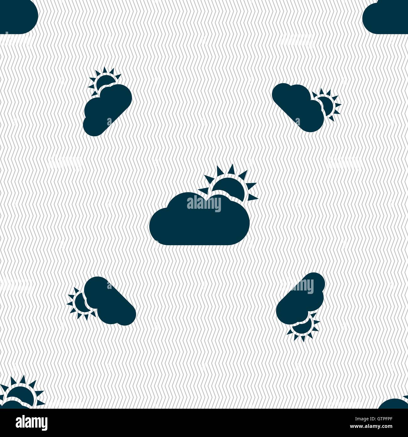 Partly Cloudy icon sign. Seamless pattern with geometric texture ...