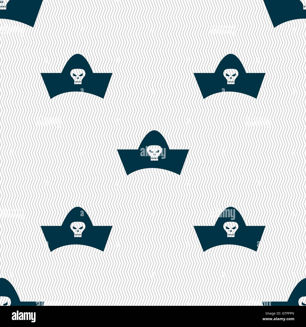 black pirate hat with skull and crossbones icon sign. Seamless pattern ...