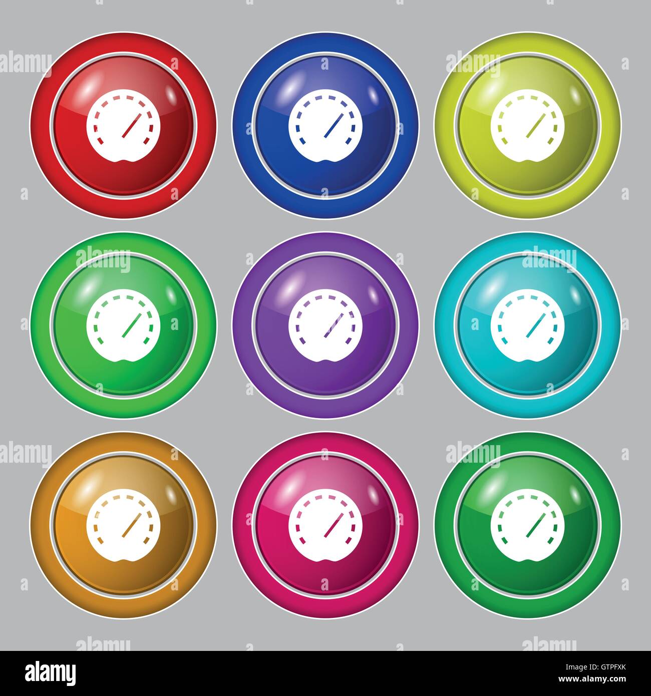 speedometer Icon sign. symbol on nine round colourful buttons. Vector ...