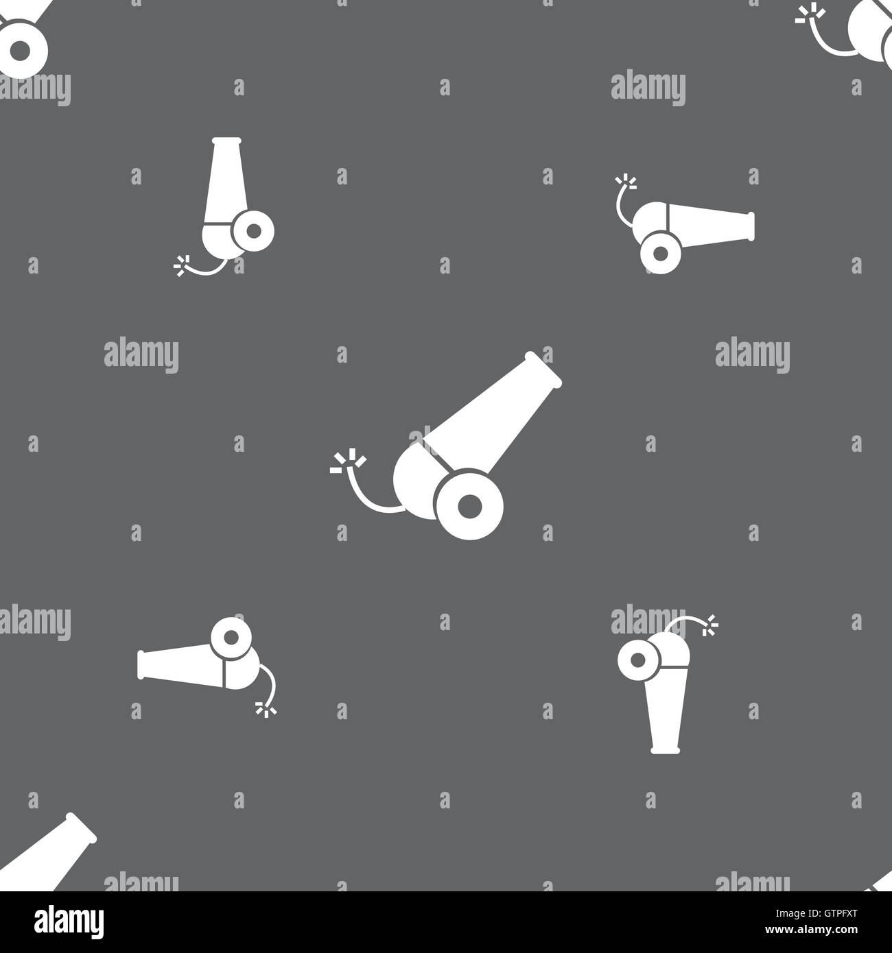 Cannon icon sign. Seamless pattern on a gray background. Vector Stock ...