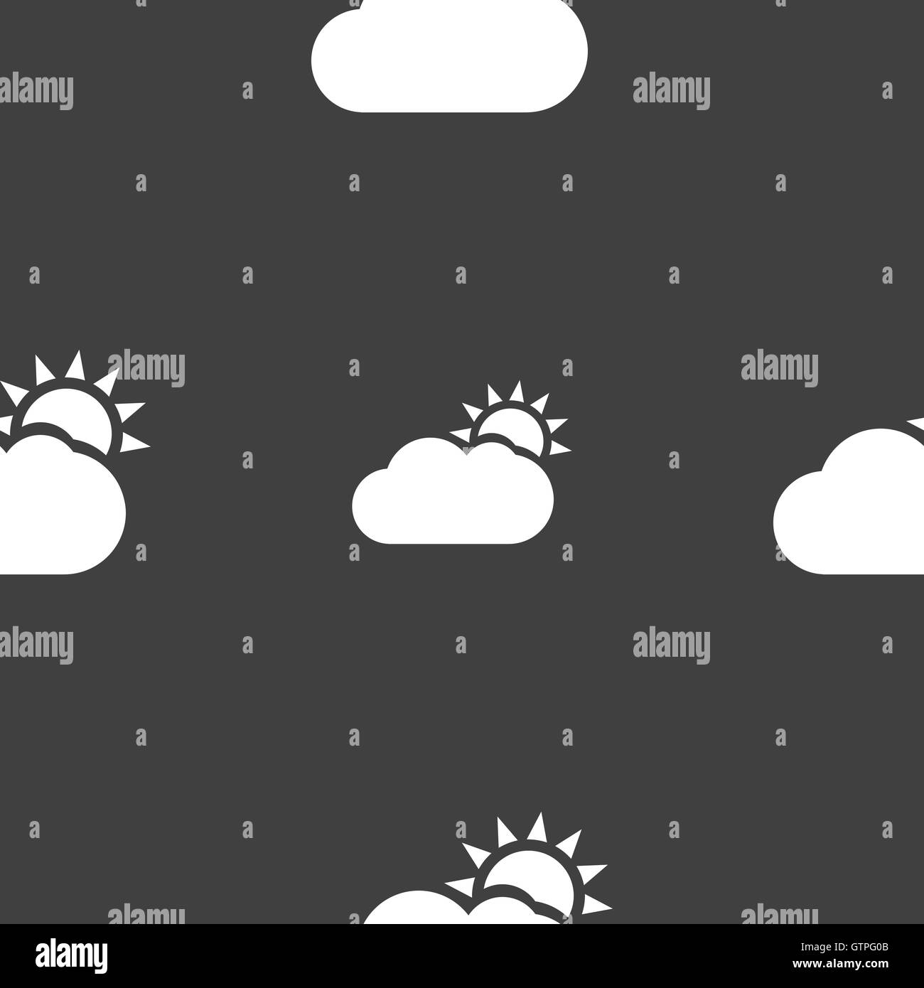 Partly Cloudy icon sign. Seamless pattern on a gray background. Vector ...