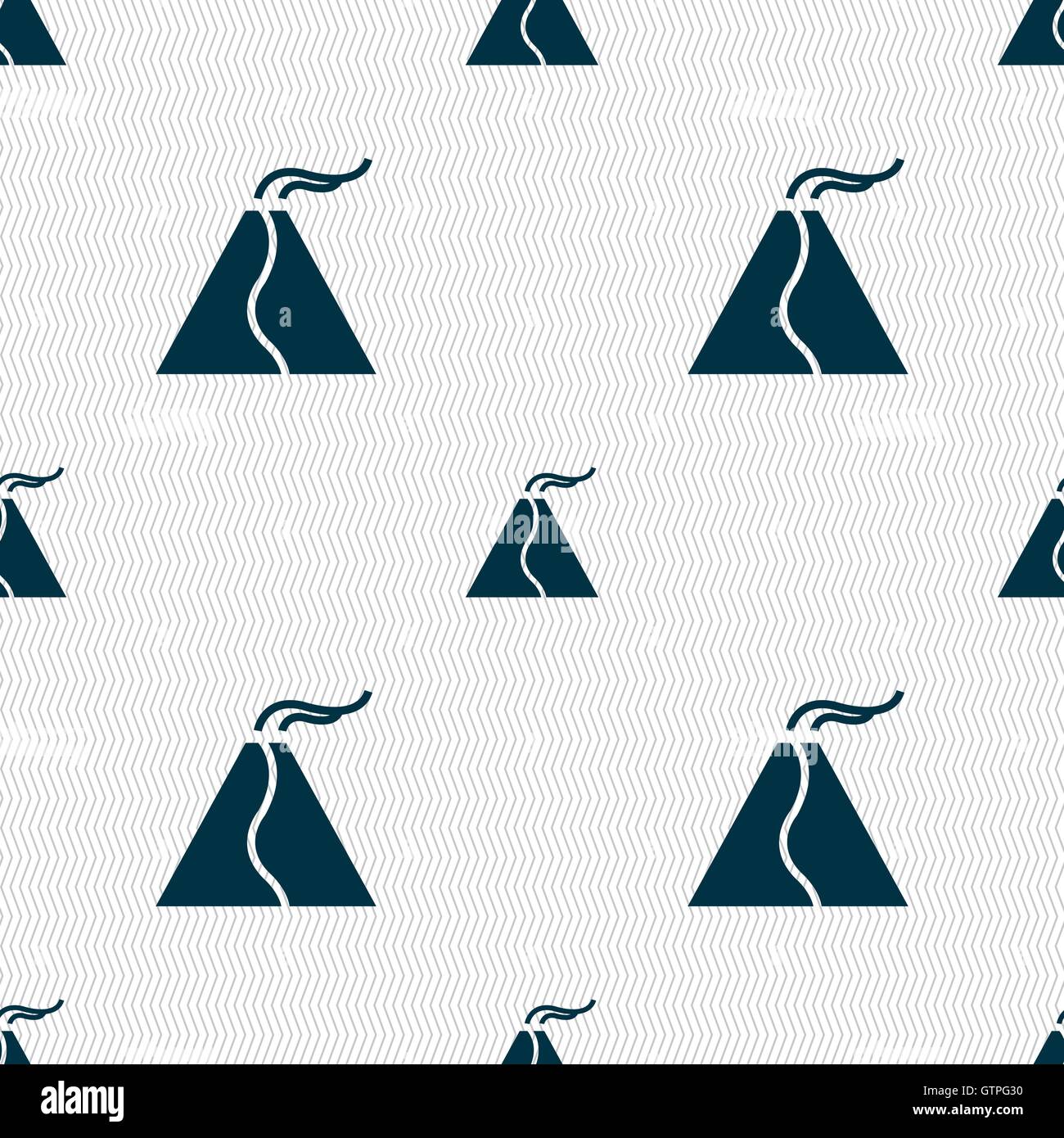 active erupting volcano icon sign. Seamless pattern with geometric ...