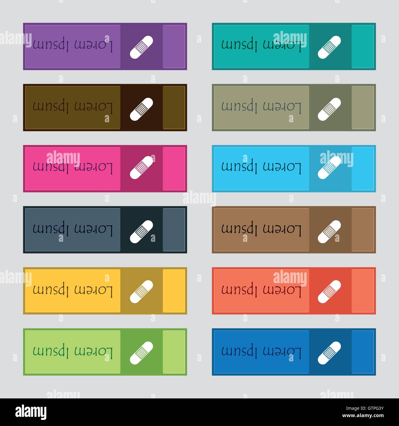 Band Aid Icon sign. Set of twelve rectangular, colorful, beautiful ...