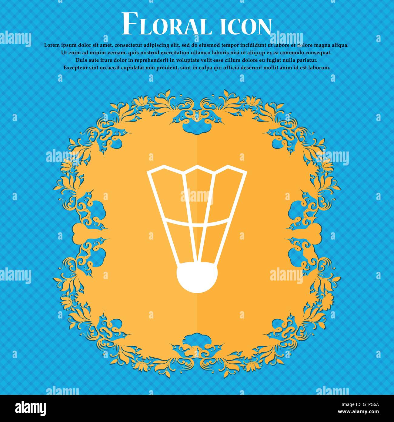 Shuttlecock icon icon. Floral flat design on a blue abstract background ...