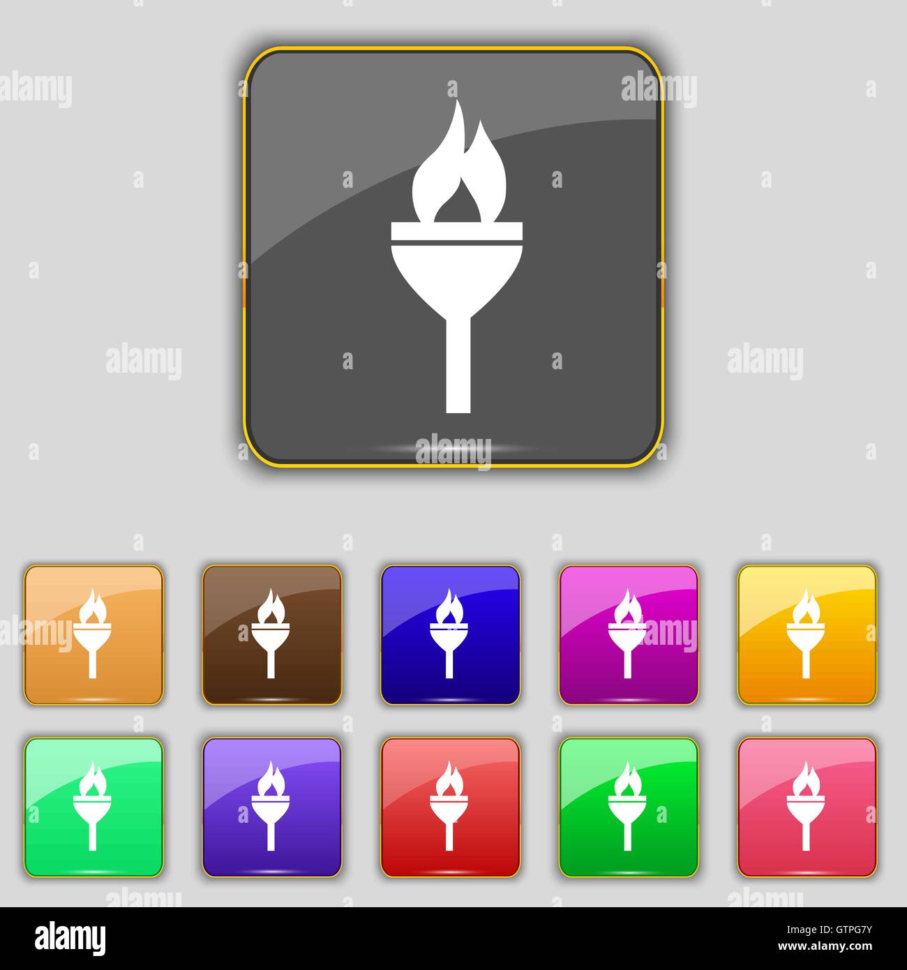 Torch icon sign. Set with eleven colored buttons for your site. Vector ...