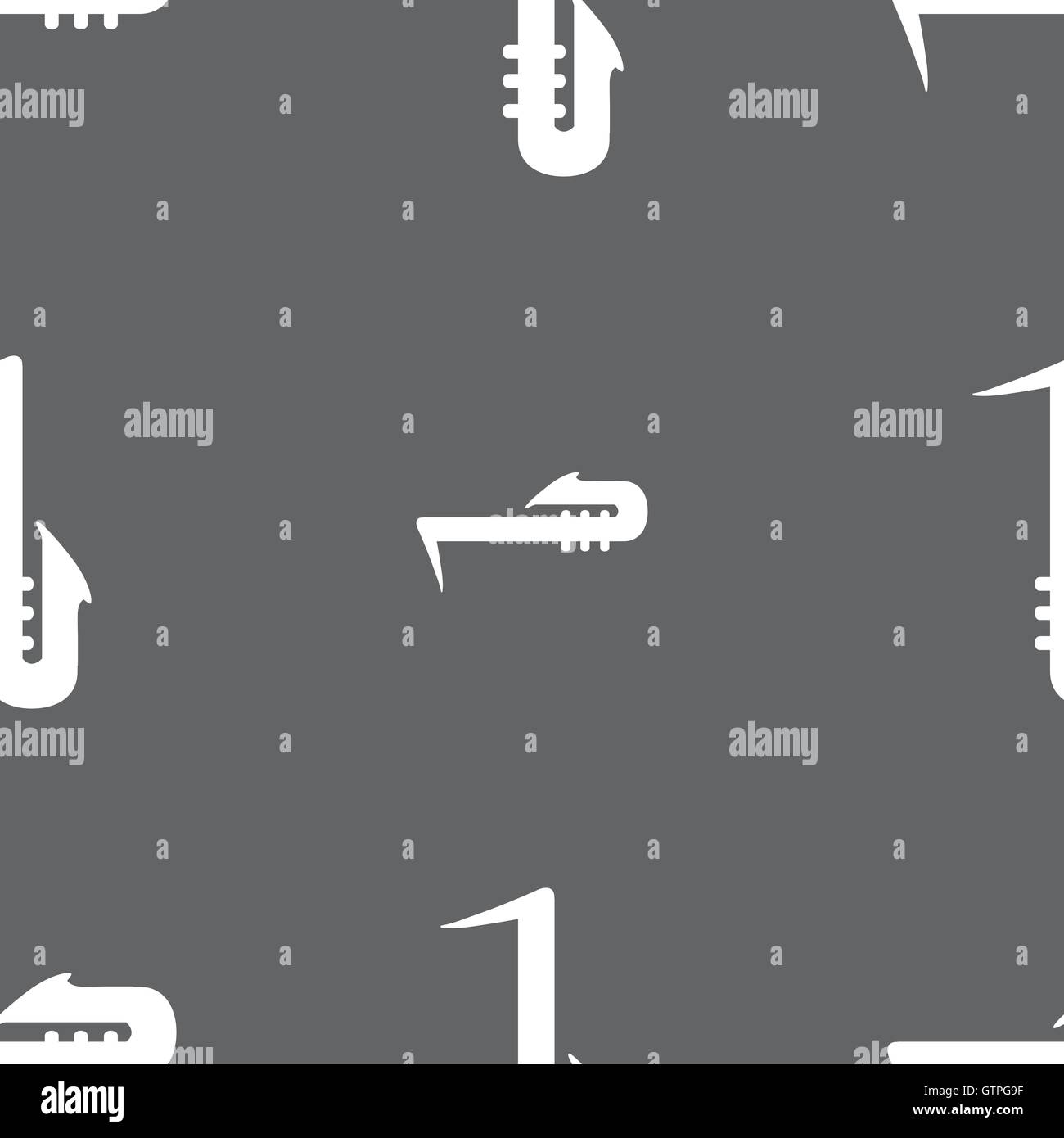 Saxophone icon sign. Seamless pattern on a gray background. Vector ...