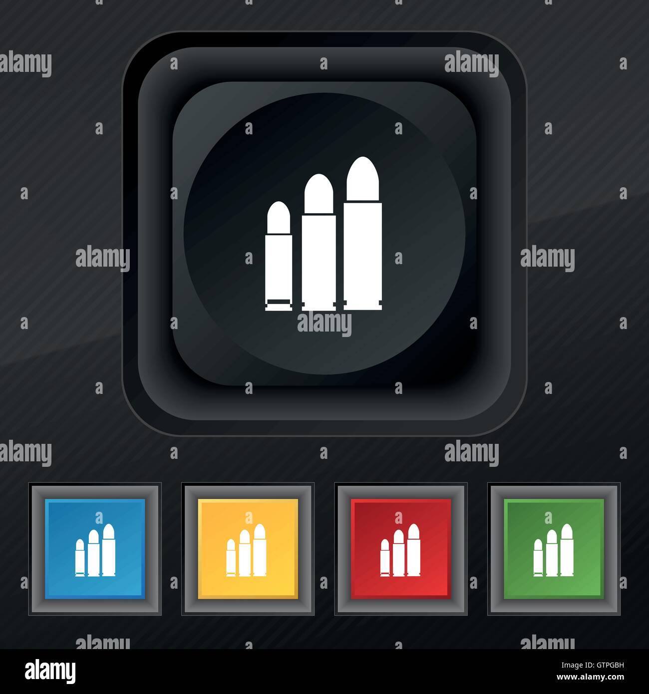 bullet Icon symbol. Set of five colorful, stylish buttons on black ...