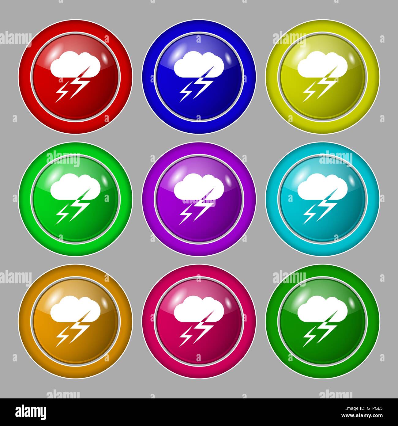 Weather icon sign. symbol on nine round colourful buttons. Vector Stock ...