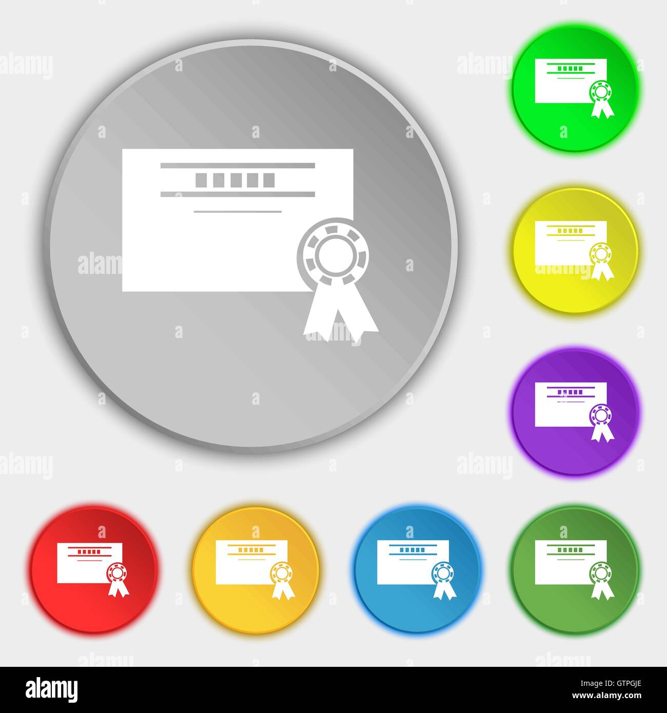 certificate icon sign. Symbol on eight flat buttons. Vector Stock ...