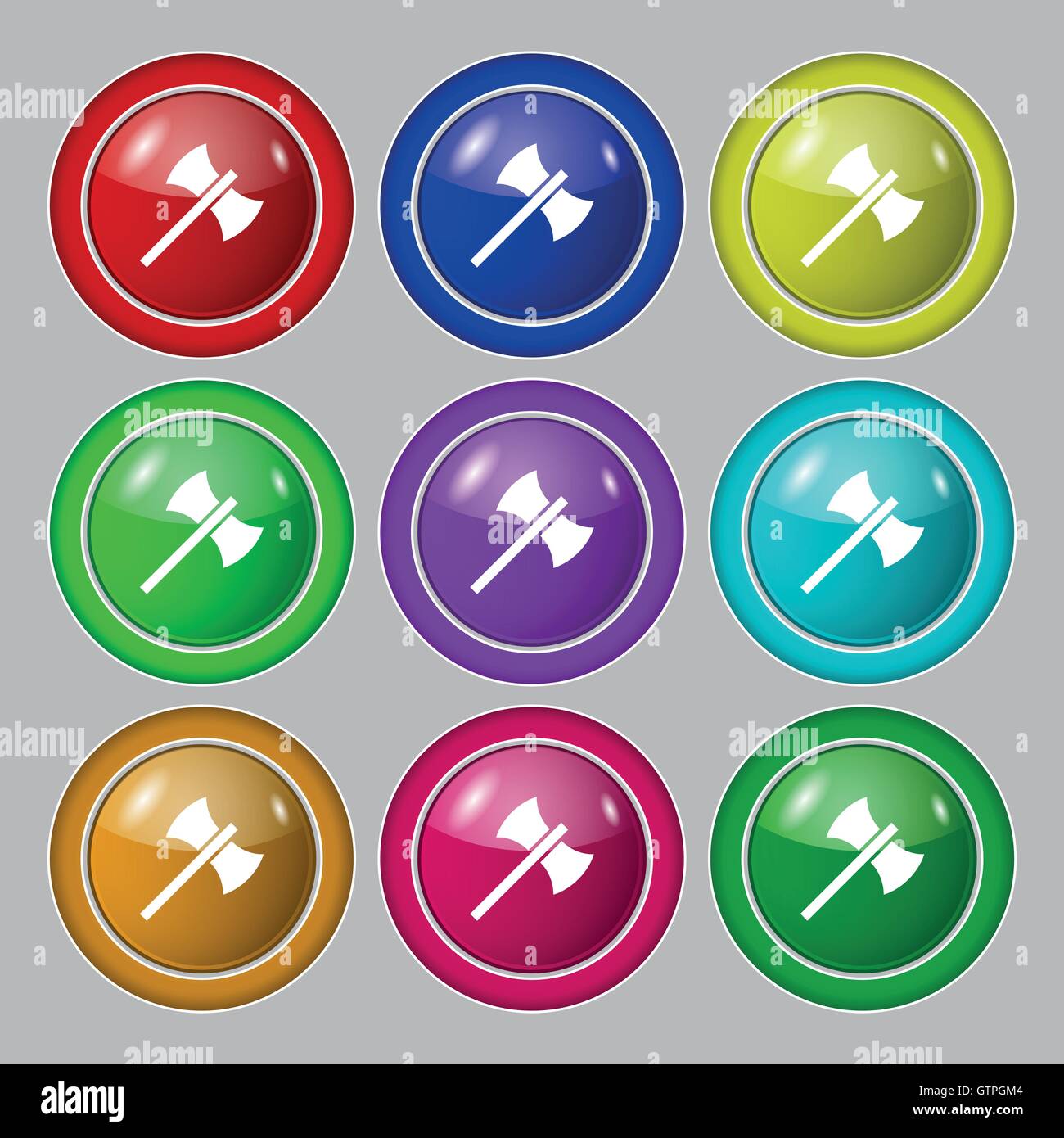 Battle axe icon sign. symbol on nine round colourful buttons. Vector ...