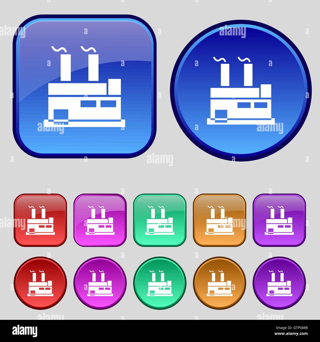 factory icon sign. A set of twelve vintage buttons for your design. Vector Stock Vector Image ...