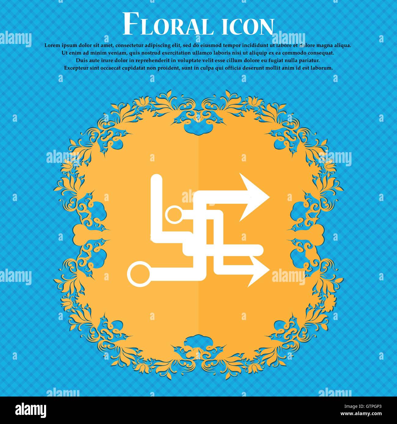 Transfer icon icon. Floral flat design on a blue abstract background ...